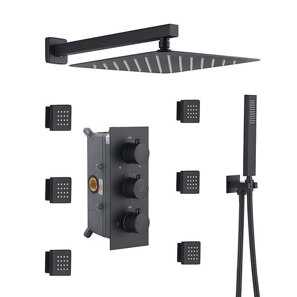 12 Wall Mounted 3 Way Thermostatic Luxury Shower System Set