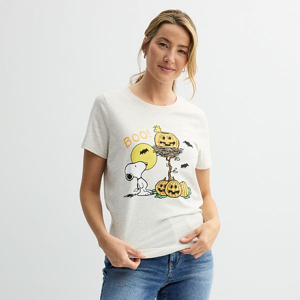 Women's Peanuts Snoopy Pumpkins And Bats Graphic Tee
