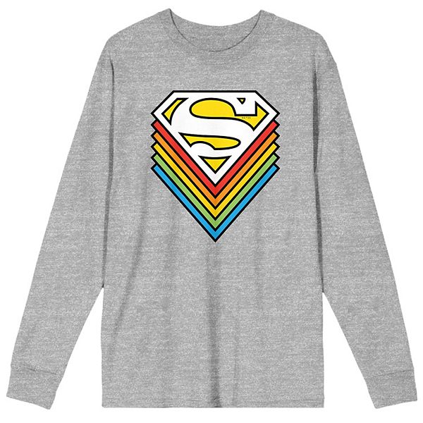 Juniors' Superman Rainbow Logo Stack Long Sleeve Graphic Tee