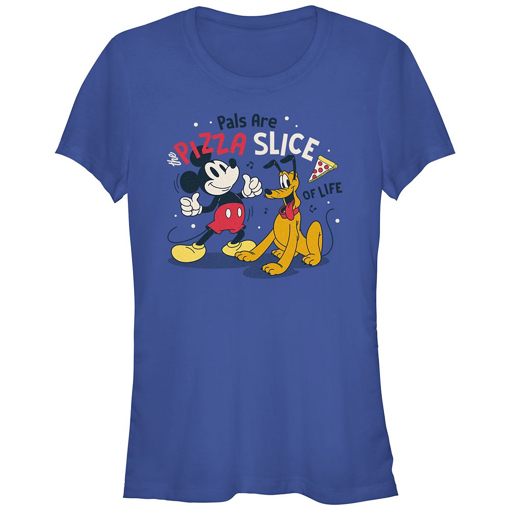 Disney's Mickey Mouse And Pluto Pizza Slice Of Life Juniors' Graphic Tee