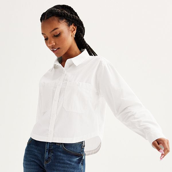 Juniors' SO® Cropped Button Down Shirt