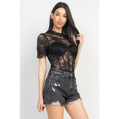 Floral Lace Corset Keyhole Bodysuit
