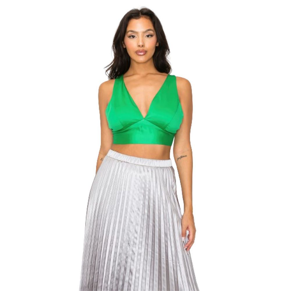 Smock V-neck Satin Bra Top