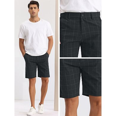 Plaid Formal Shorts For Men's Flat Front Classic Checked Dress Shorts