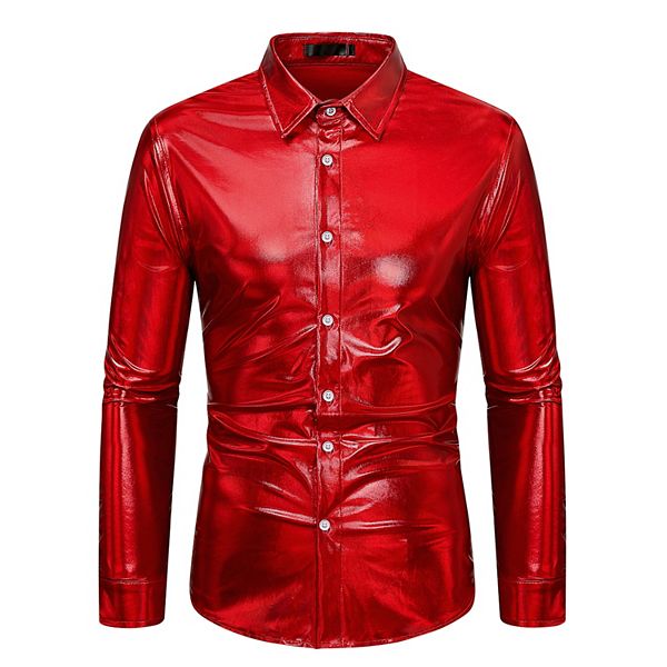 Metallic Shirts For Men's Long Sleeves Button Down Disco Party ...