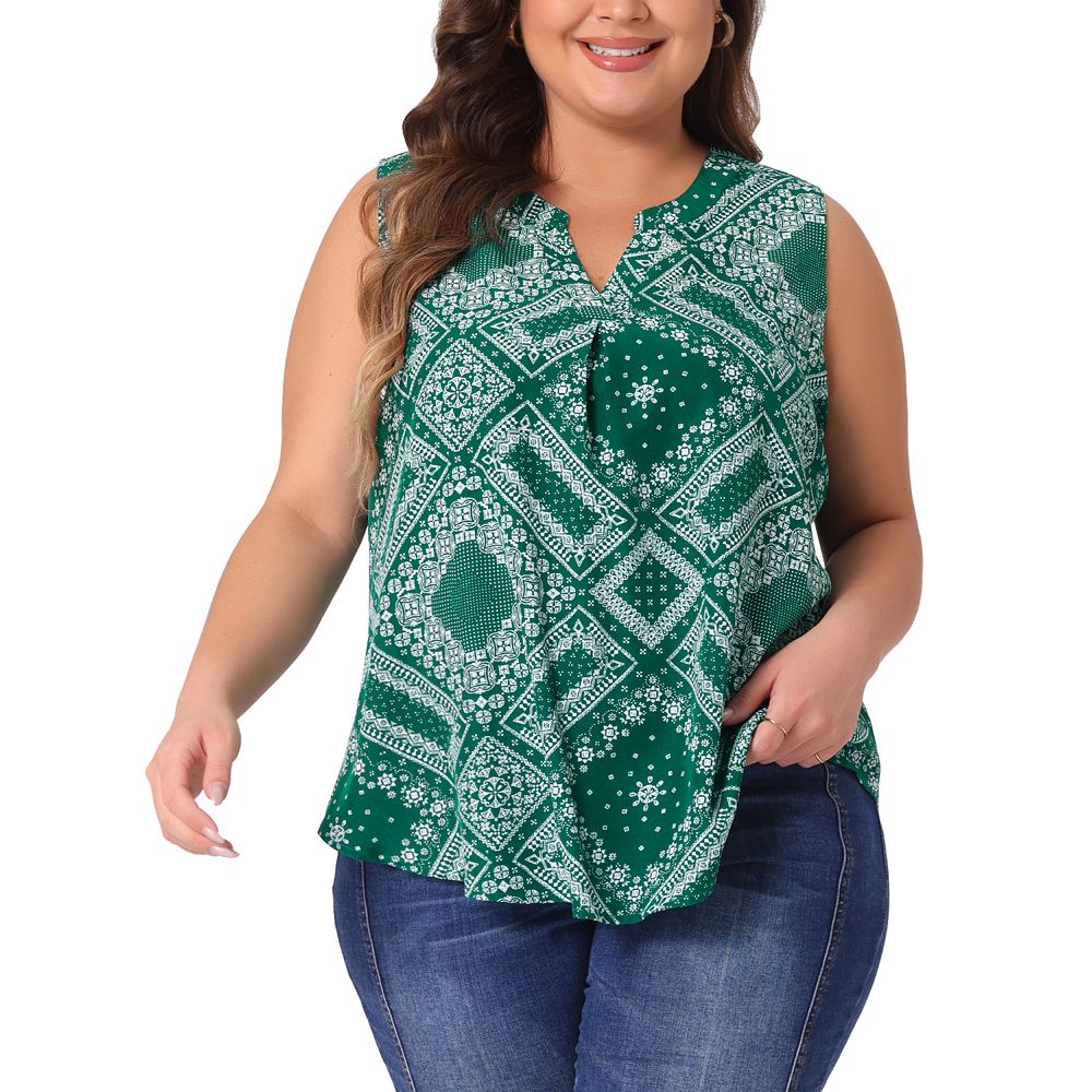 Plus Size Top for Women Sleeveless Floral Print V Neck Tunic Tank Tops ...