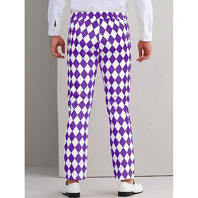 Argyle Pattern Pants for Men's Regular Fit Flat Front Party Prom Dress ...
