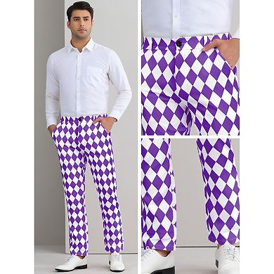 Argyle Pattern Pants for Men's Regular Fit Flat Front Party Prom Dress ...