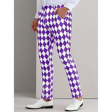 Argyle Pattern Pants for Men's Regular Fit Flat Front Party Prom Dress ...