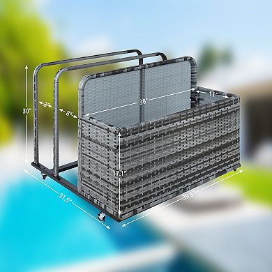 Outdoor Storage,Patio PE Rattan Outdoor Pool Caddy with Rolling Wheels ...