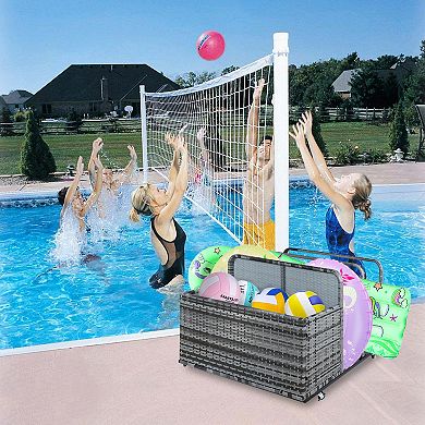 Outdoor Storage,Patio PE Rattan Outdoor Pool Caddy with Rolling Wheels ...