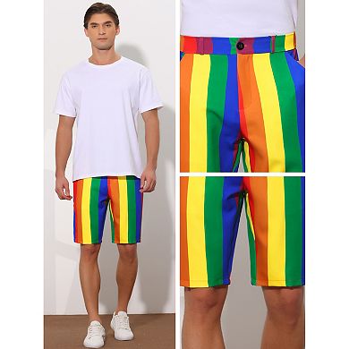 Rainbow Striped Shorts For Men's Summer Casual Flat Front Printed Shorts