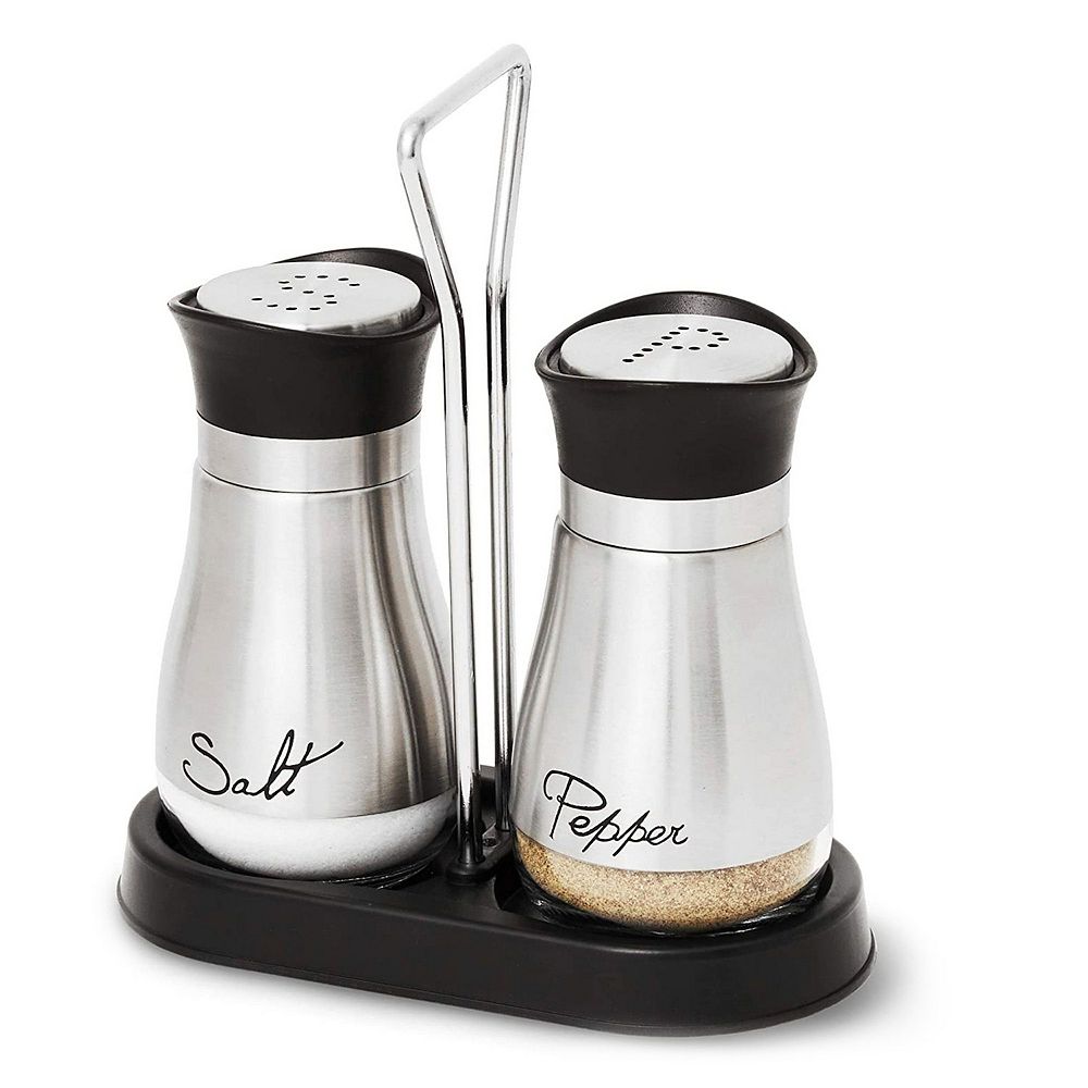3 Piece Stainless Steel Salt And Pepper Shakers Set With Holder (4 Oz)