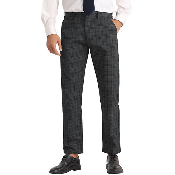 Checked Pants For Men's Regular Fit Flat Front Formal Business Plaid ...