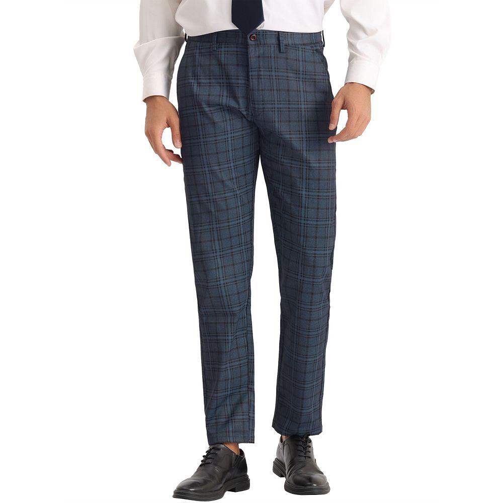 Checked Pants for Men's Regular Fit Flat Front Formal Business Plaid ...