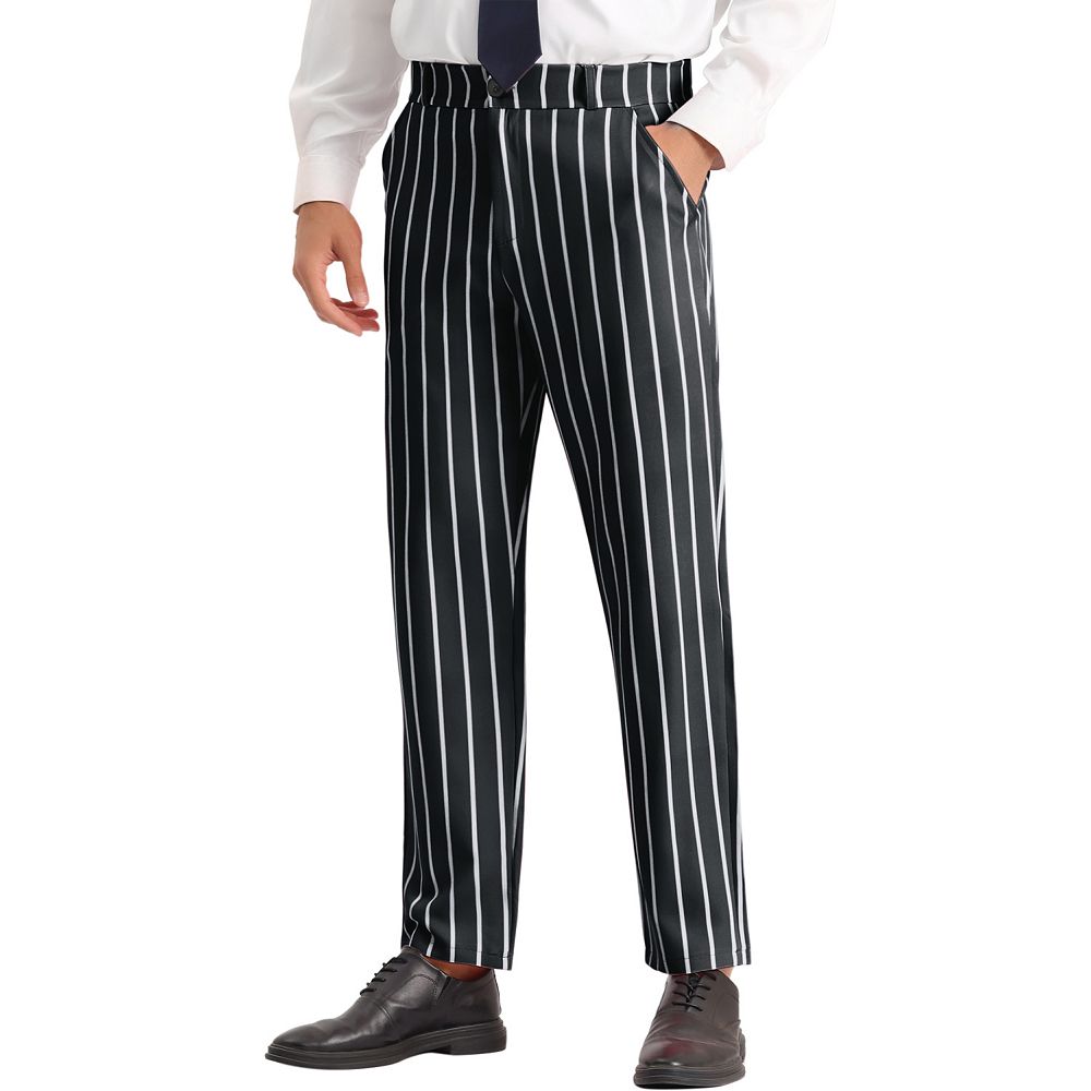 Striped Slacks for Men's Flat Front Stripes Printed Business Formal Trouser