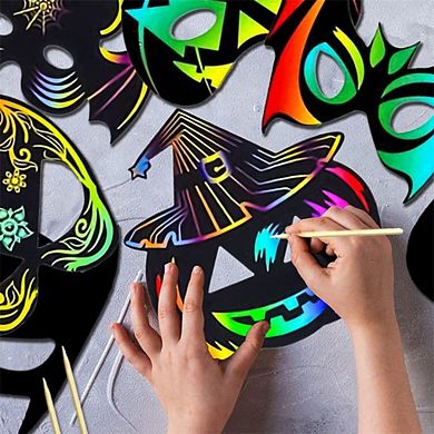 Halloween Craft Scratch Paper Animal, Scratch Rainbow Masks With Stylus ...