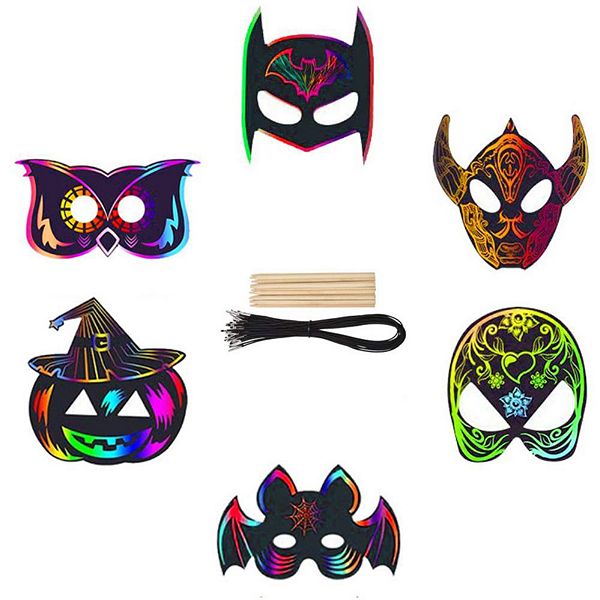 Halloween Craft Scratch Paper Animal, Scratch Rainbow Masks With Stylus ...