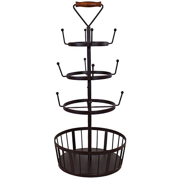 Sunnydaze Round 4-tier Iron Coffee Mug Tree Holder With Hooks - Brown