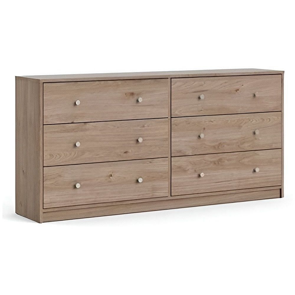 Oak 6-Drawer Double Dresser with High-Sided Drawers for Bedroom Storage ...