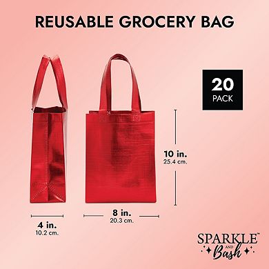 20x Reusable Gift Grocery Tote Bags W Handle Non Woven Metallic Red For ...