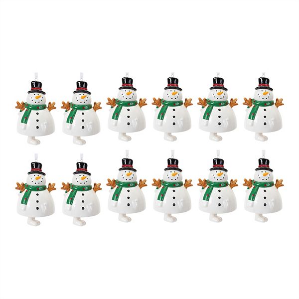 Ceramic Snowman Bell Ornament (Set Of 12)