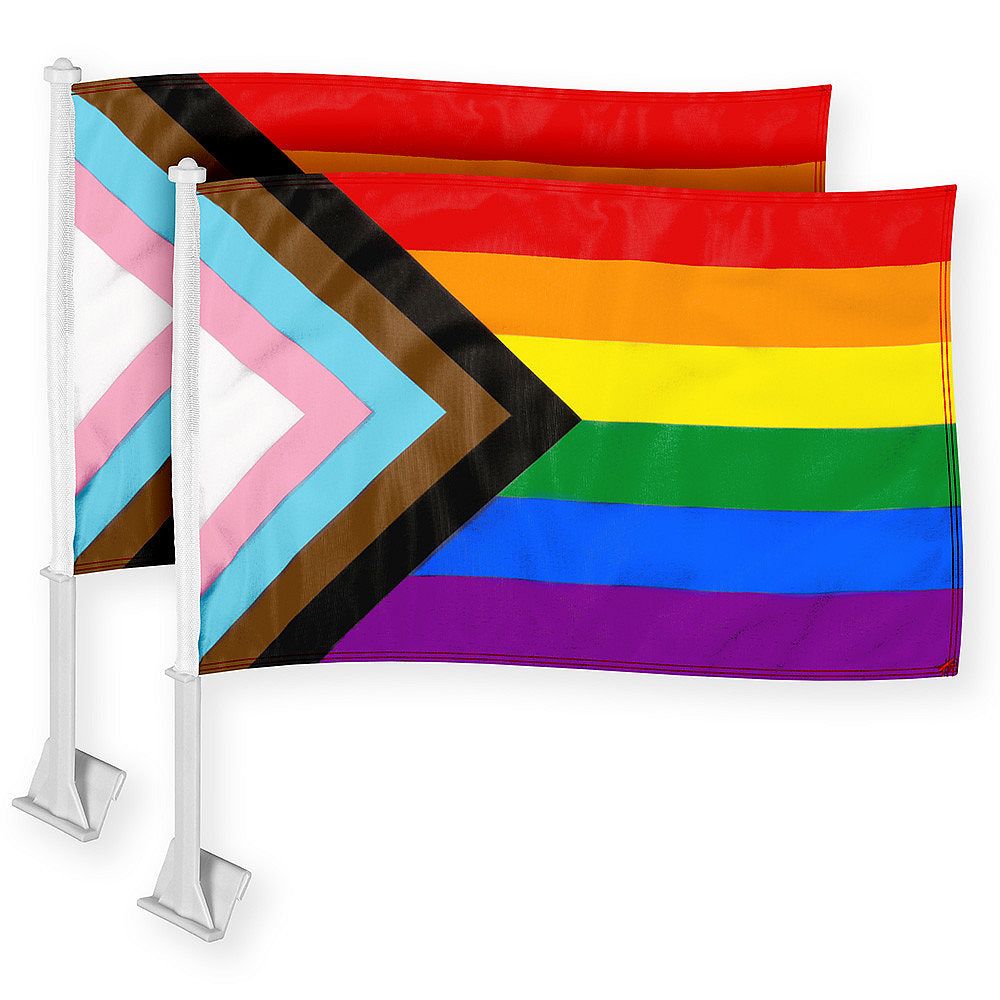 G128 11x17 Inches 2pk Printed Progress Pride Car Flag
