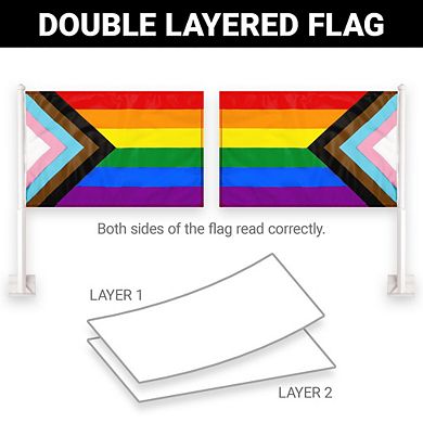 G128 11x17 Inches 2pk Printed Progress Pride Car Flag