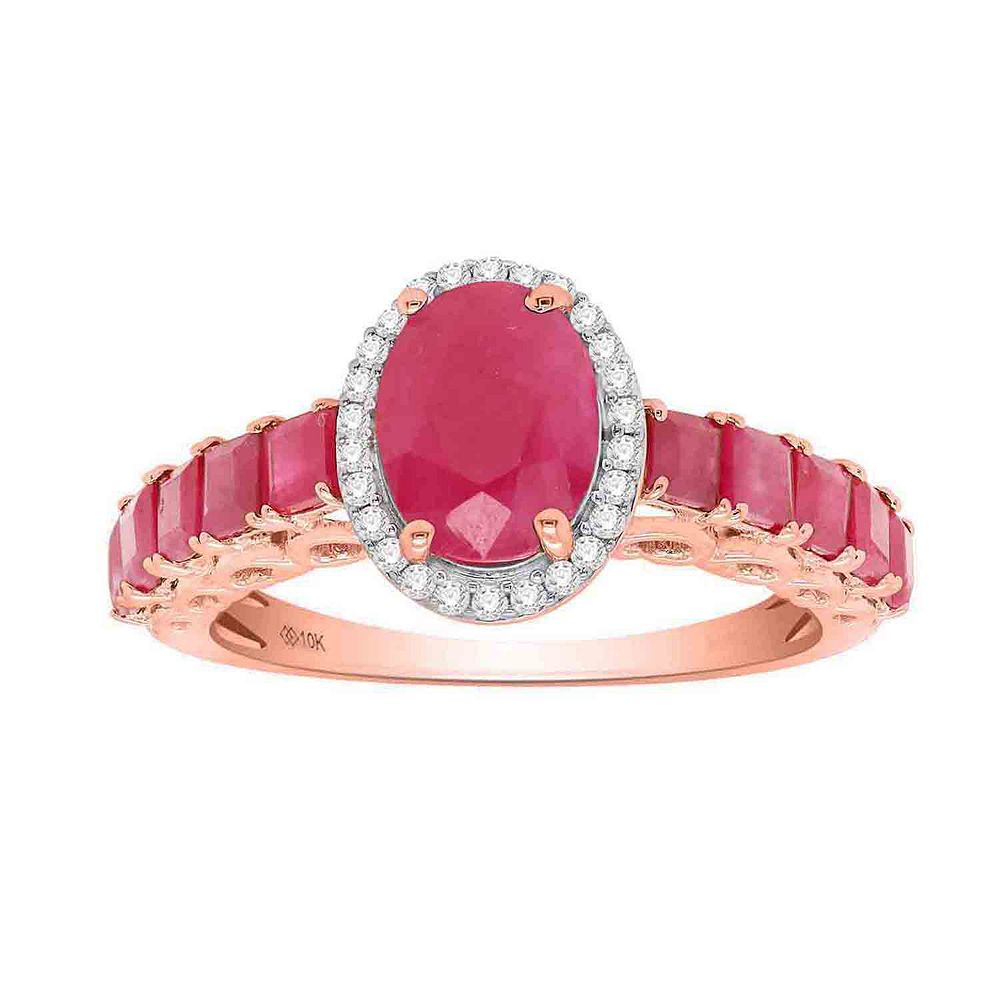 10k Rose Gold Ruby 1/8 Carat T.W. Diamond Halo Ring