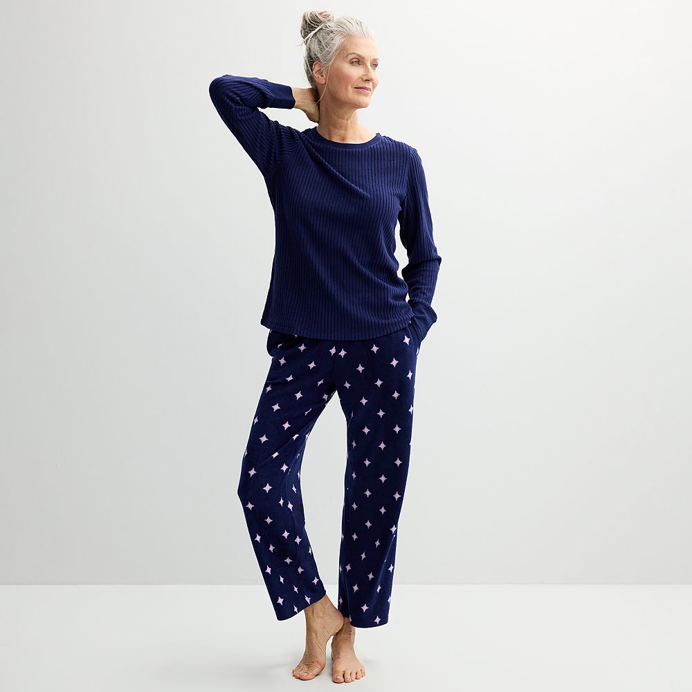 Women's Croft & Barrow® 2-pc. Long Sleeve Pajama Top & Pajama Pants ...