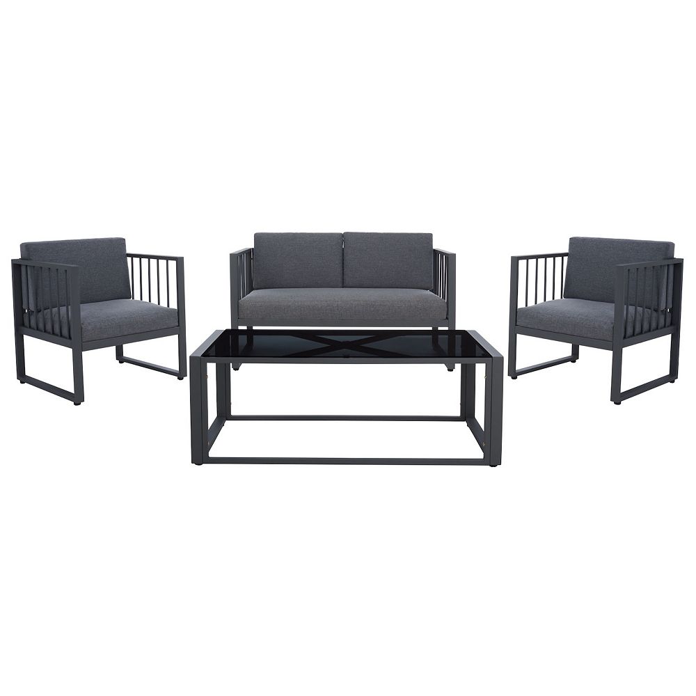 Safavieh Holyoke Patio Loveseat, Coffee Table & Chairs 4-piece Outdoor ...