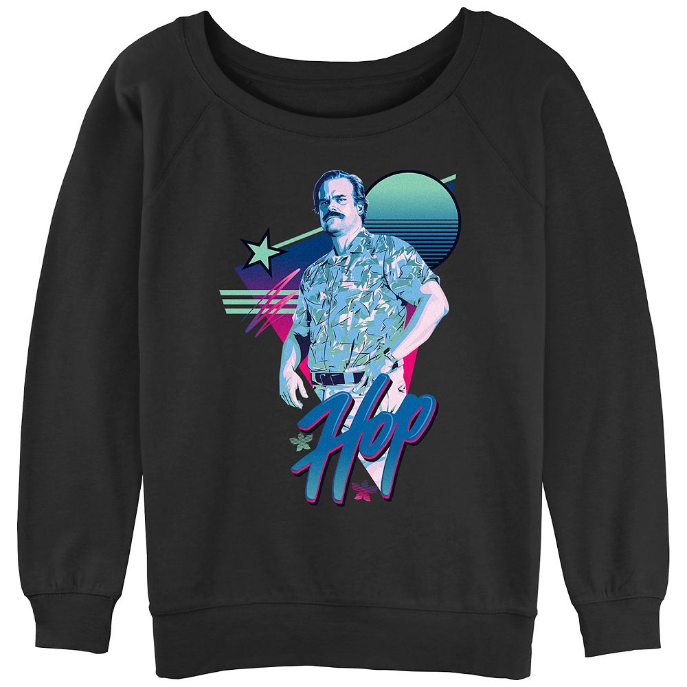 Juniors' Stranger Things Chief Hop Poster Graphic Slouchy Terry Pullover