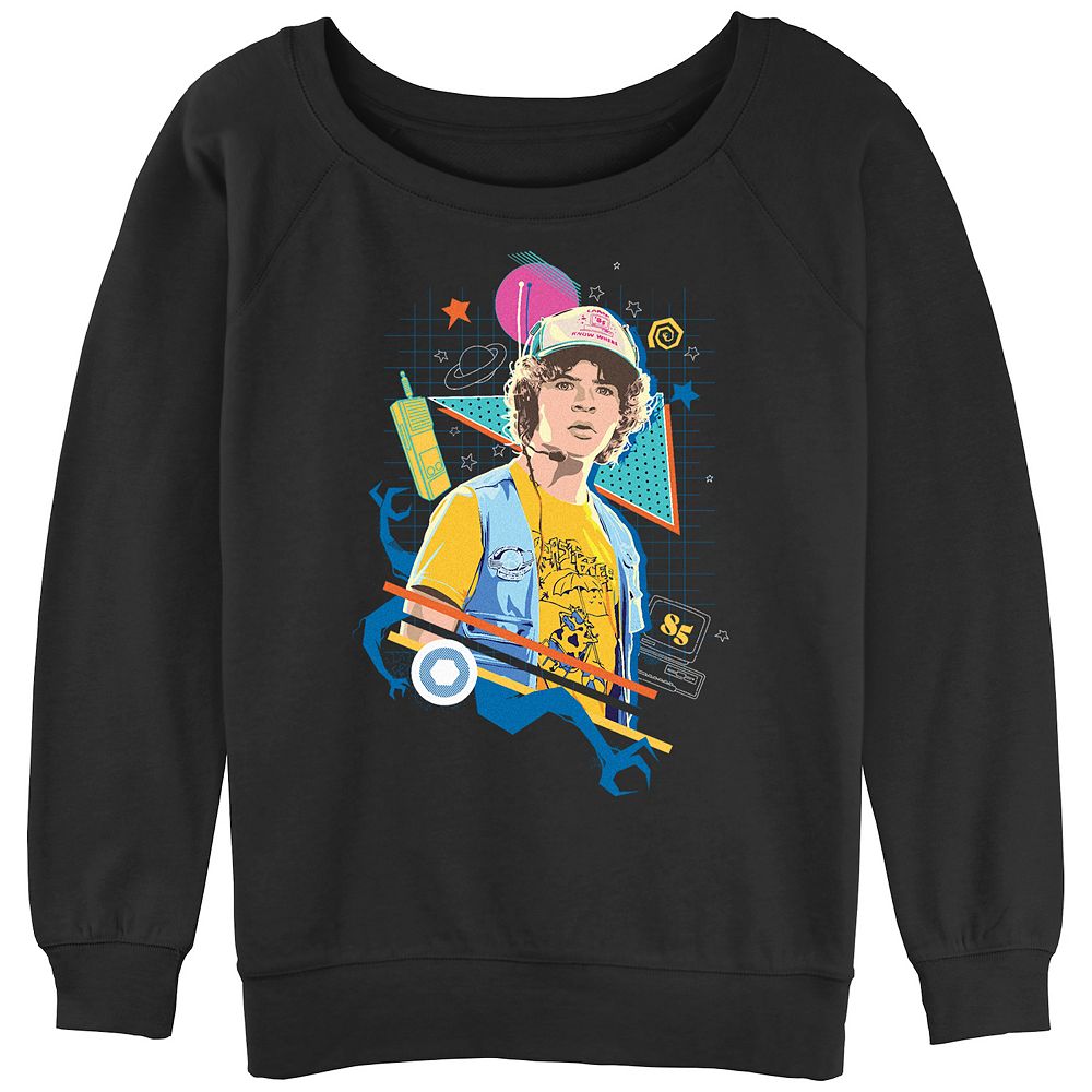 Juniors' Stranger Things Dustin Poster Graphic Slouchy Terry Pullover