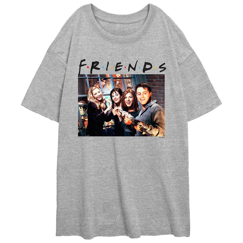 Juniors' Friends Long Poking Stick Scene Oversized Graphic Tee