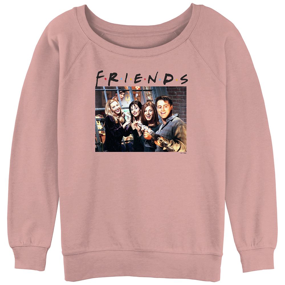Juniors' Friends Long Poking Stick Scene Graphic Slouchy Terry Pullover