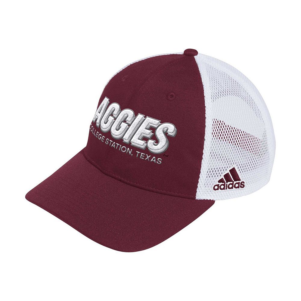 Men's adidas Maroon Texas A&M Aggies Mascot Block Letter Slouch Trucker ...