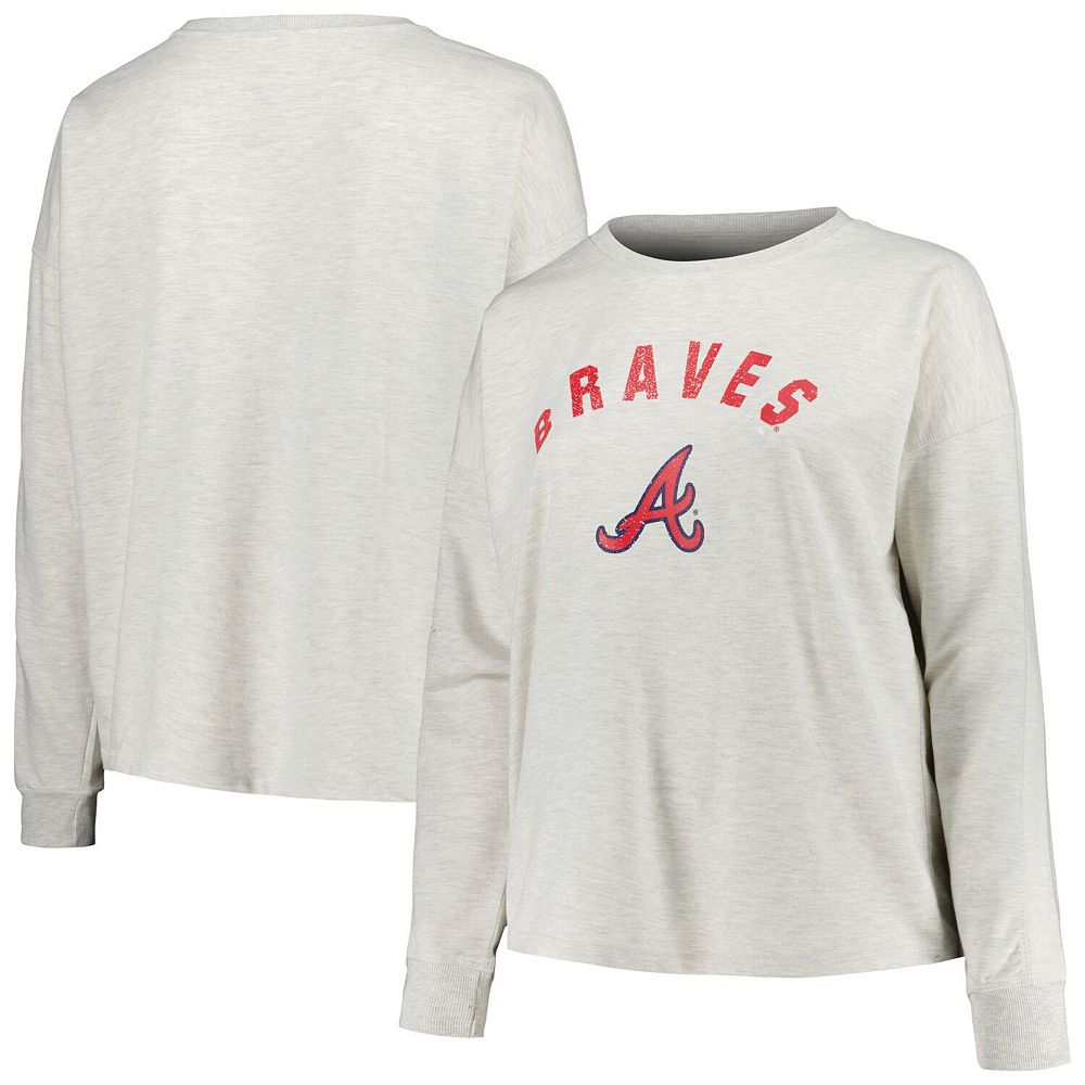 Women's Profile Oatmeal Atlanta Braves Plus Size French Terry Pullover ...