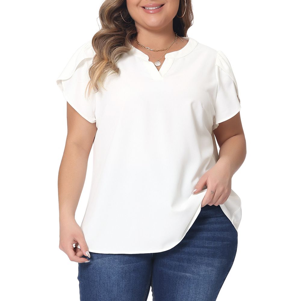 Plus Size Blouses For Women Summer Dressy Short Sleeve Notched V Neck ...