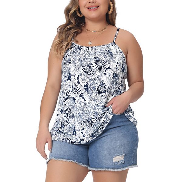 Plus Size Tank Tops For Women Boho Floral Loose Cami Spaghetti Strap Tunic Blouses