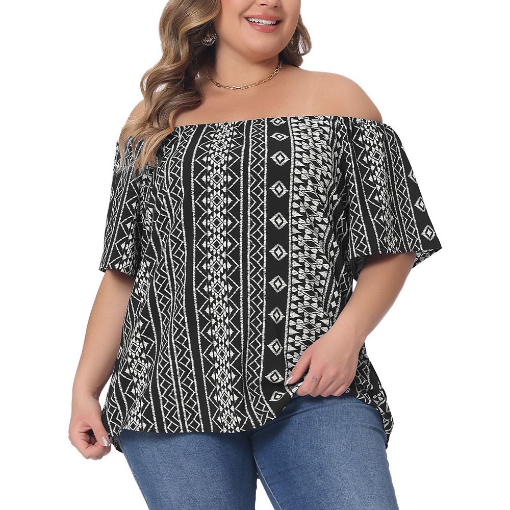 Plus Size Summer Tops for Women Boho Casual Blouses Off Shoulder Shirt ...
