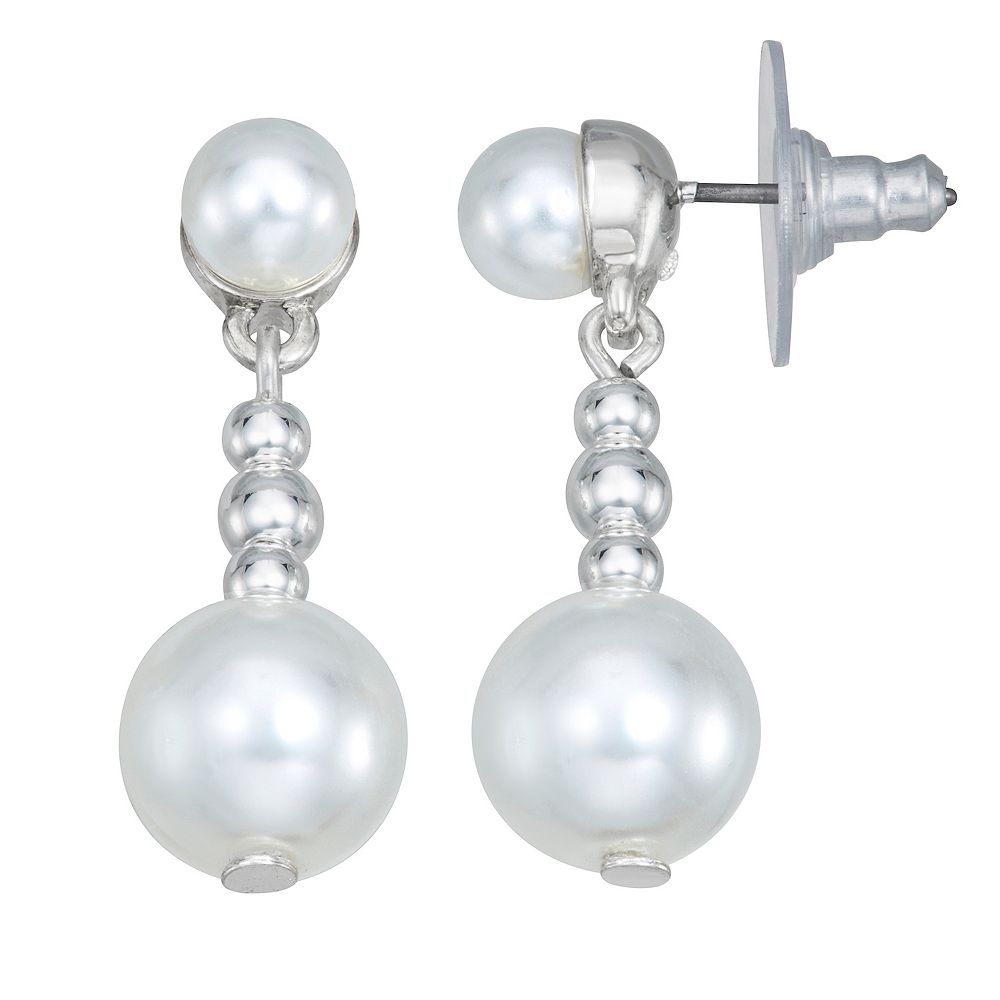 You're Invited Silver Tone Simulated Pearl Drop Earrings