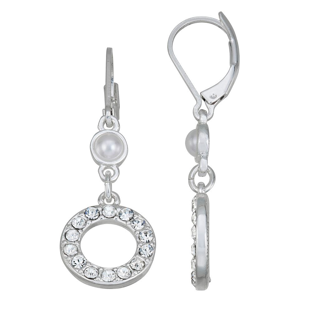 You're Invited Silver Tone Simulated Pearl Leverback Earrings