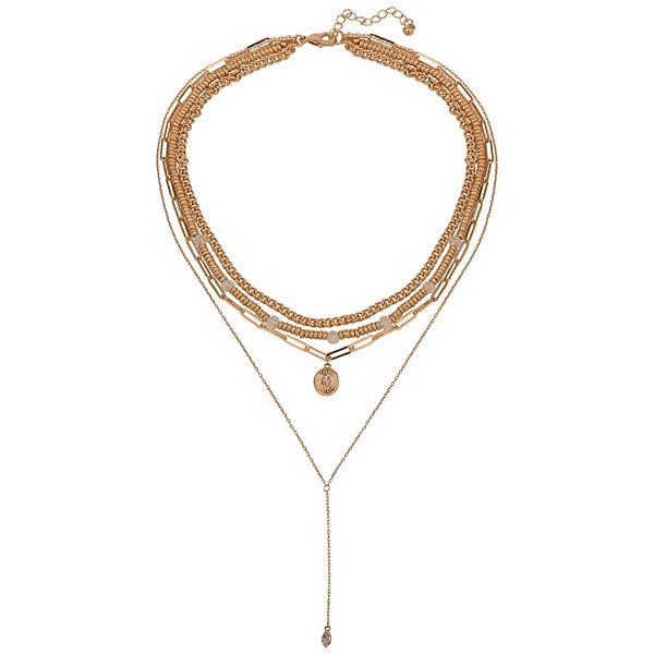 Gold Tone 4 Row Y Chain Necklace