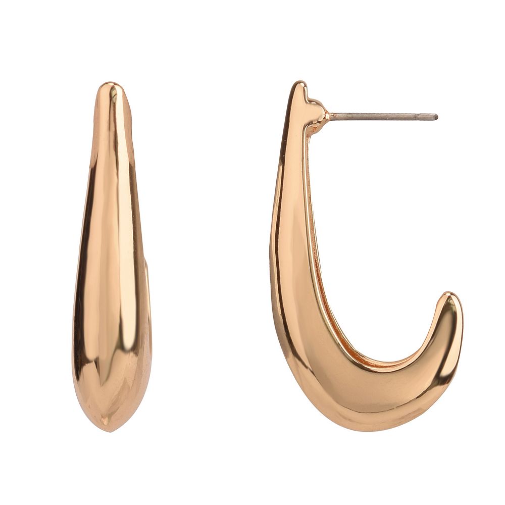 Women's Gold Tone Elongated C Hoop Earrings