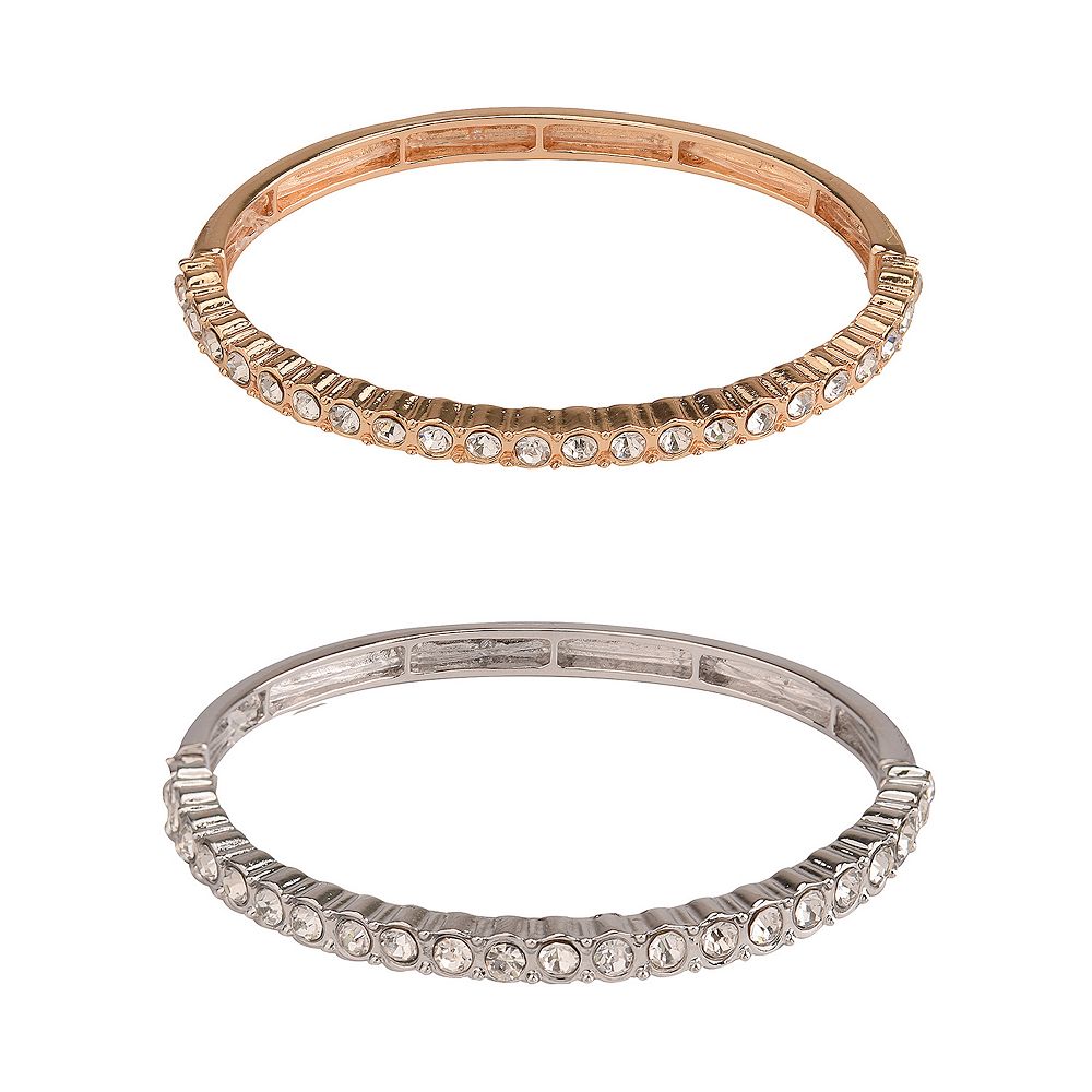 Two Tone Simulated Stone Bangle Bracelet Set