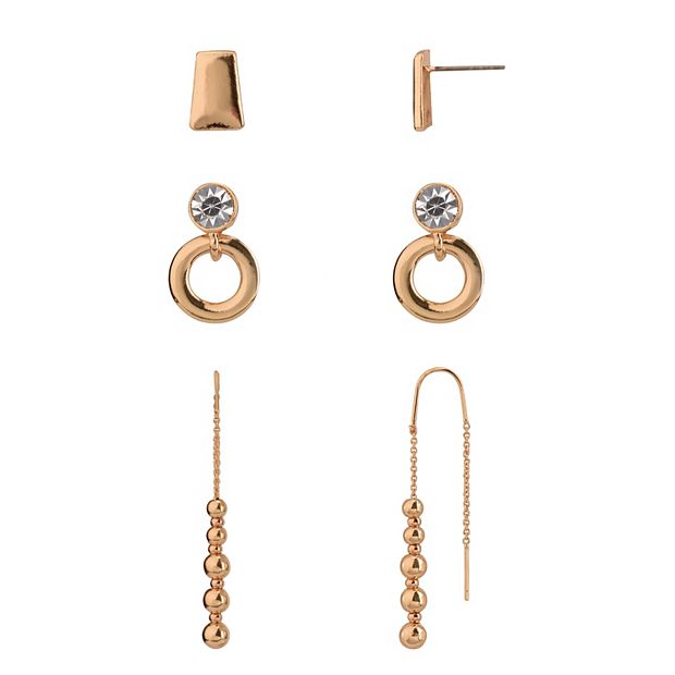 Gold Tone Trio Earring Set