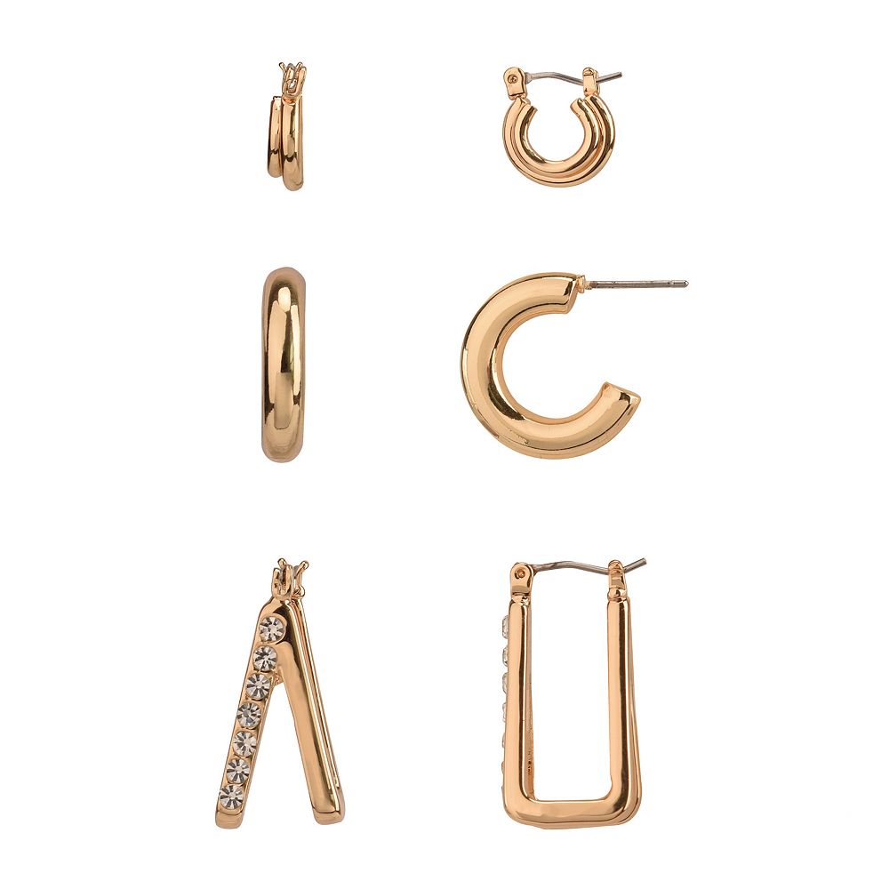 Gold Tone Trio Hoop Earrings