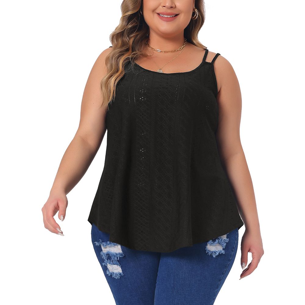 Women's Plus Size Tank Tops Eyelet Embroidery Sleeveless Spaghetti Strap Loose Fit