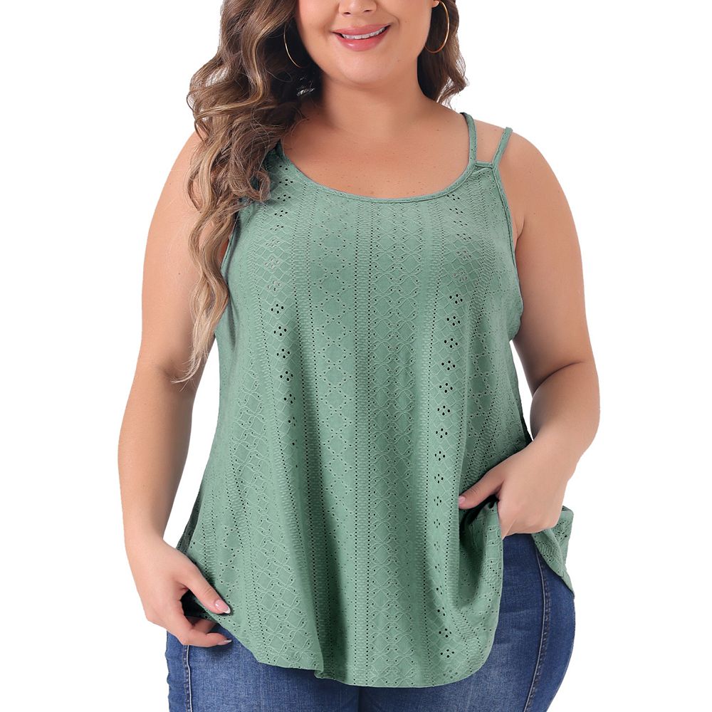 Women's Plus Size Tank Tops Eyelet Embroidery Sleeveless Spaghetti ...