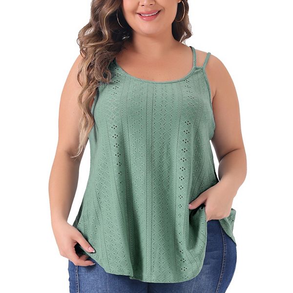 Women's Plus Size Tank Tops Eyelet Embroidery Sleeveless Spaghetti Strap Loose Fit
